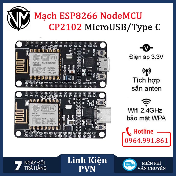 Kit RF thu phát wifi ESP8266 NodeMCU Lua CP2102 MicroUSB/TypeC | Shopee ...