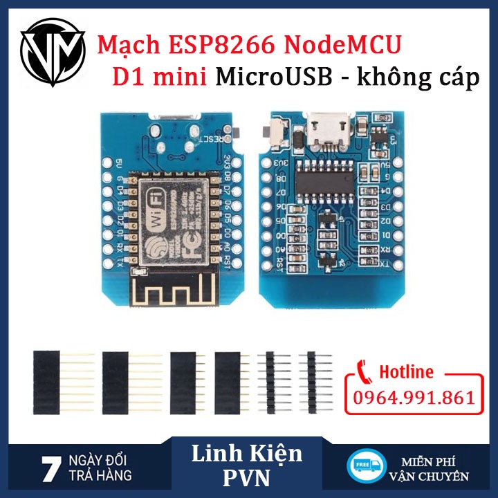 Mạch Thu Phát WiFi ESP8266 Wemos D1 mini (NodeMCU Mini D1) MicroUSB ...