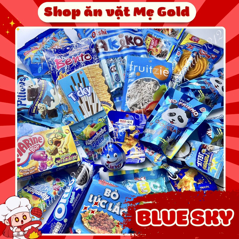 Thế giới đồ ăn vặt tone xanh, bầu trời bánh kẹo màu xanh, concept trang trí tone xanh dương ...