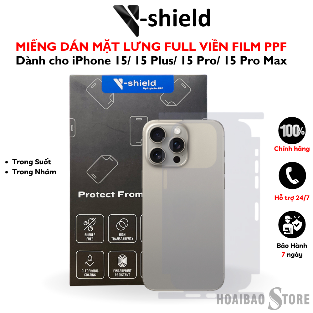 Miếng dán mặt lưng V-Shield Film PPF cao cấp cho iPhone 15/ 15 Plus/ 15 ...