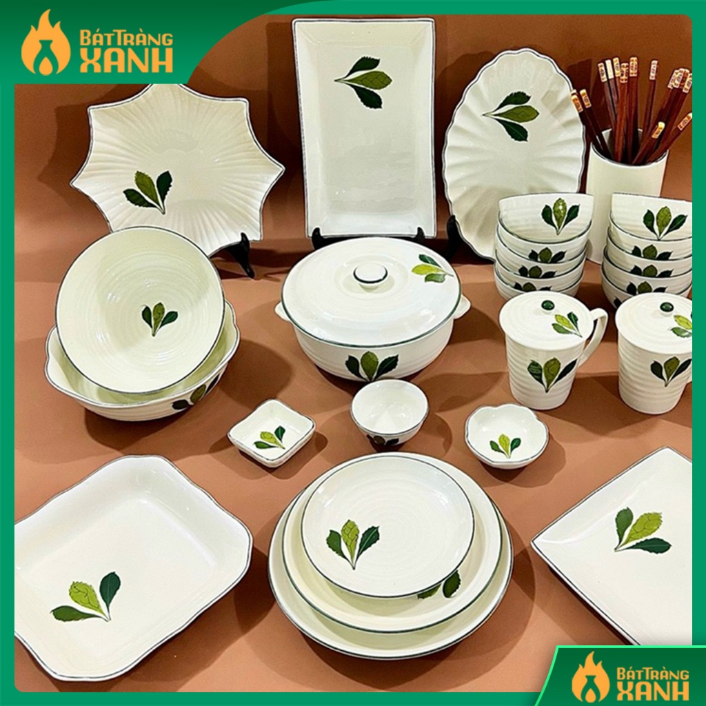 Bát, đĩa, tô, chén ăn cơm ngò gai men kem Bát Tràng vẽ tay - Hàng nung ...