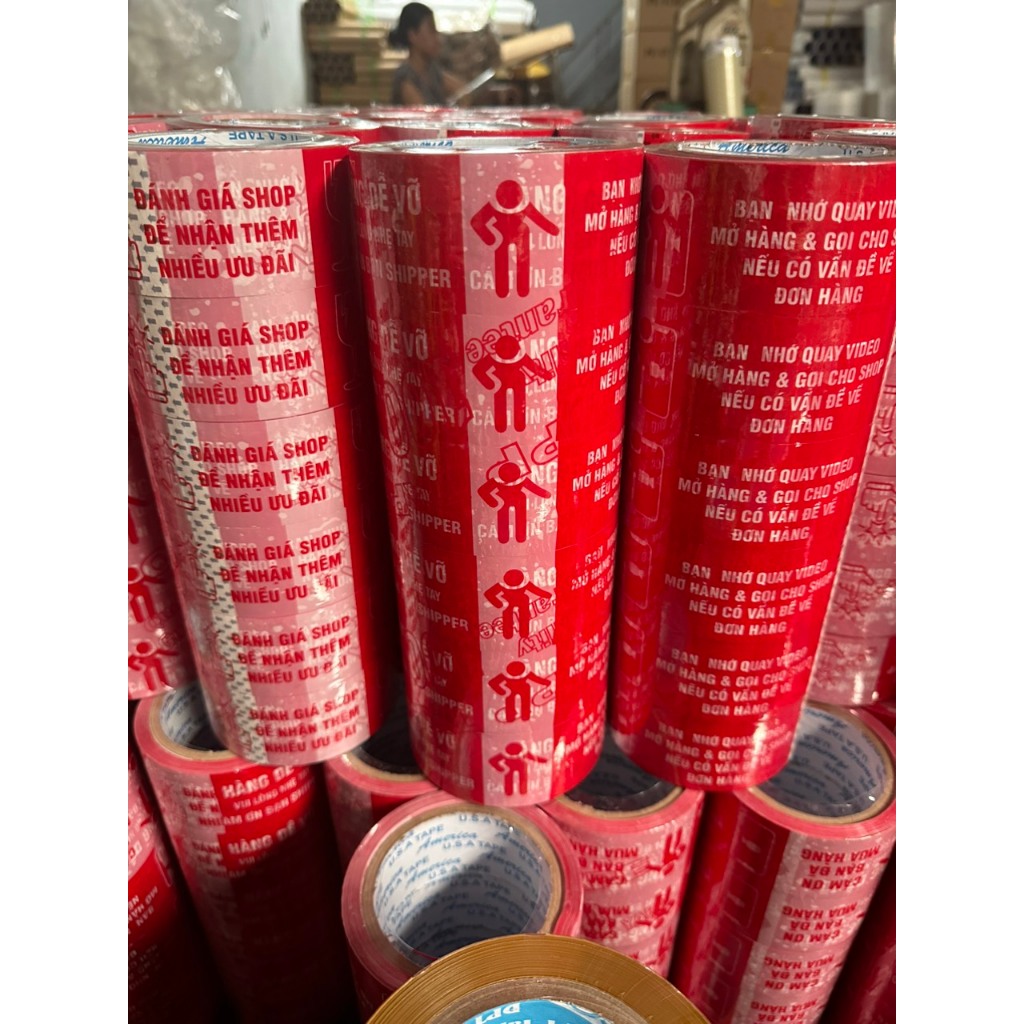 băng keo đỏ hàng dễ vỡ 5cm- 200y 1,8kg- 100y 1kg ,5 trong 1 đánh giá quay video 1 cây 6 cuộn ...