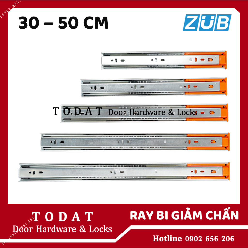 RAY BI 3 TẦNG GIẢM CHẤN ZUB đủ kích cỡ, Bộ 2 thanh ray trượt hộc tủ có ...