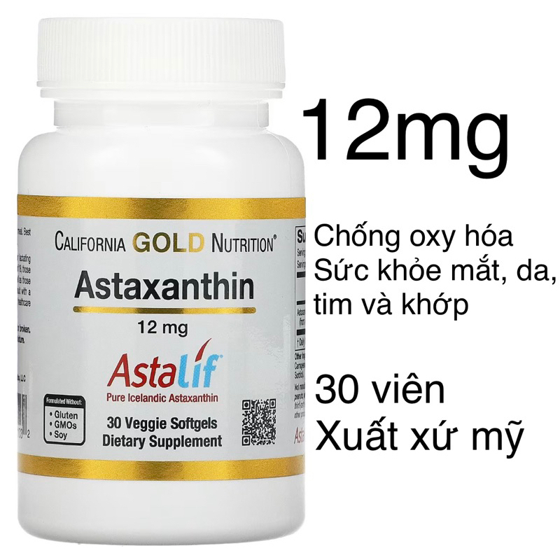 [Mỹ ] Viên Astaxanthin Astalif 12mg California Gold Nutrition 30 viên ...