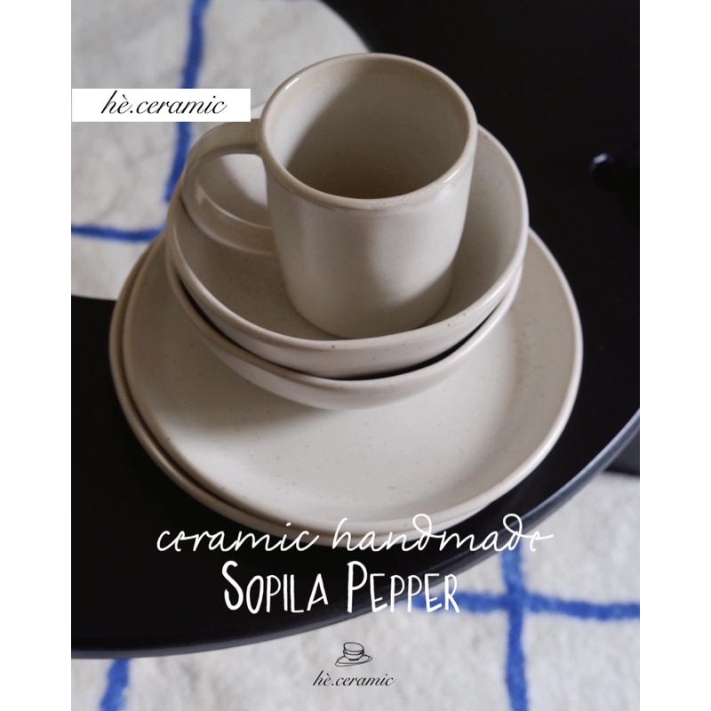 HÈ.CERAMIC / Bộ Tô Dĩa Sopila Pepper, Bộ chén dĩa men tiêu màu trắng ...