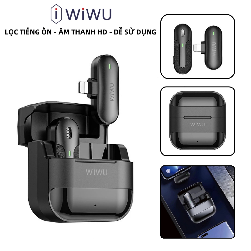 Micro không dây cài áo khử tạp âm tiếng ồn WIWU Mini WM001 Dùng Cho Livestream, Vblog,Youtuber ...
