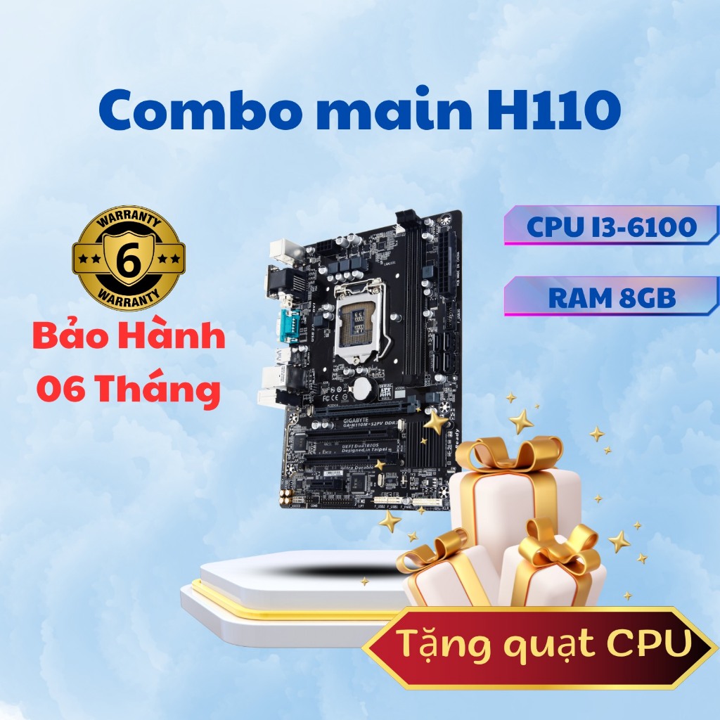Combo main máy tính H110 socket LGA 1151 CPU i3-7100 Ram 8GB hàng bóc ...
