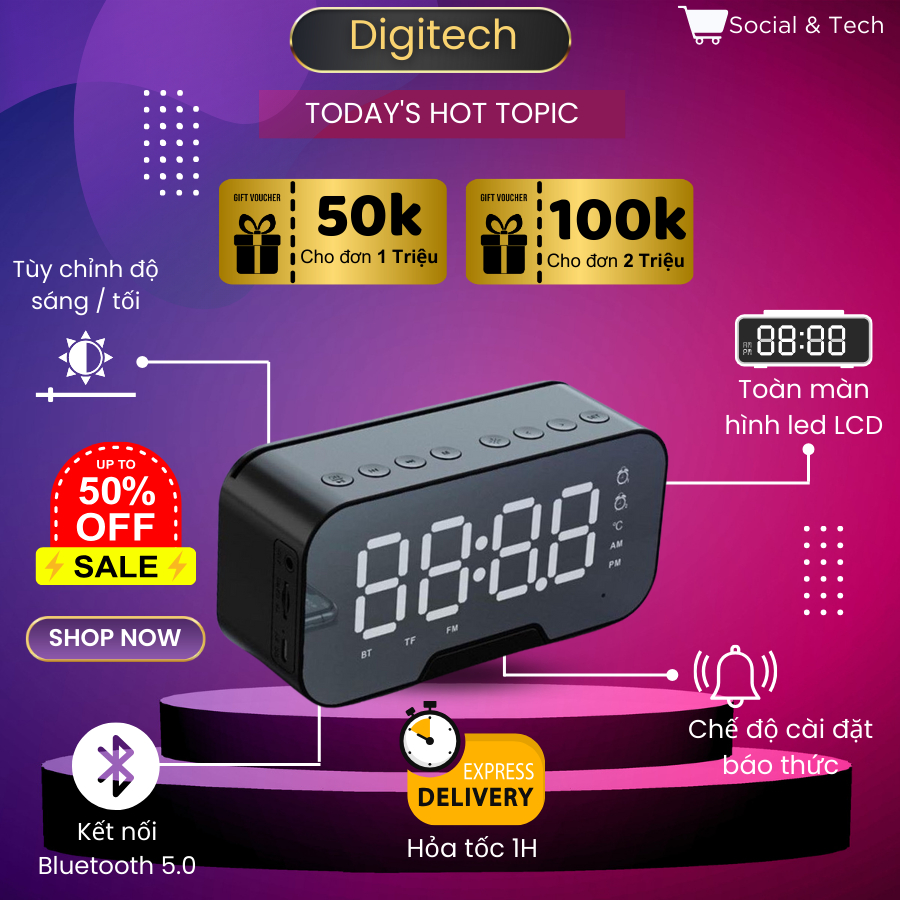 Loa Bluetooth Đồng Hồ Báo Thức G10 Loa Mini Không Dây Đa Năng Để Bàn Có ...