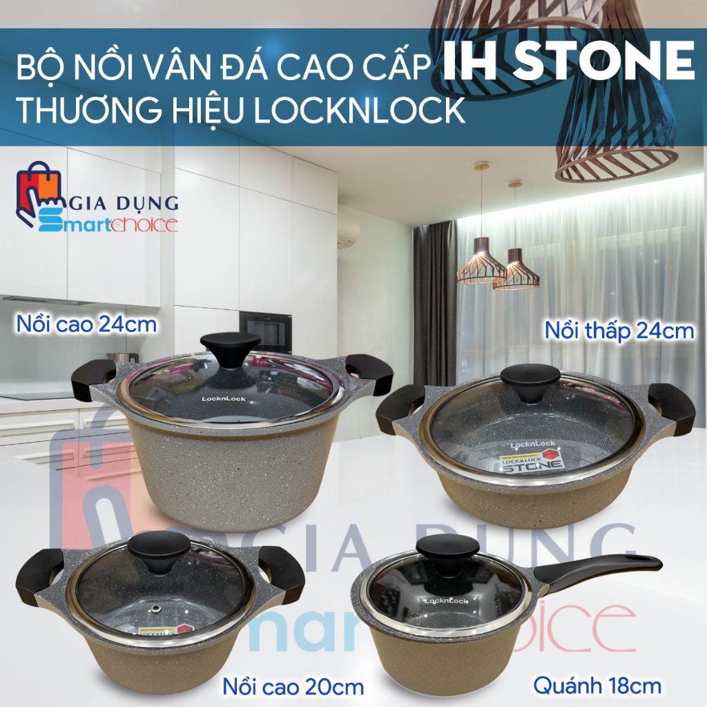 Nồi Vân Đá LocknLock IH Stone LCA6244D - 24cm, Chống Dính Ceramic ...