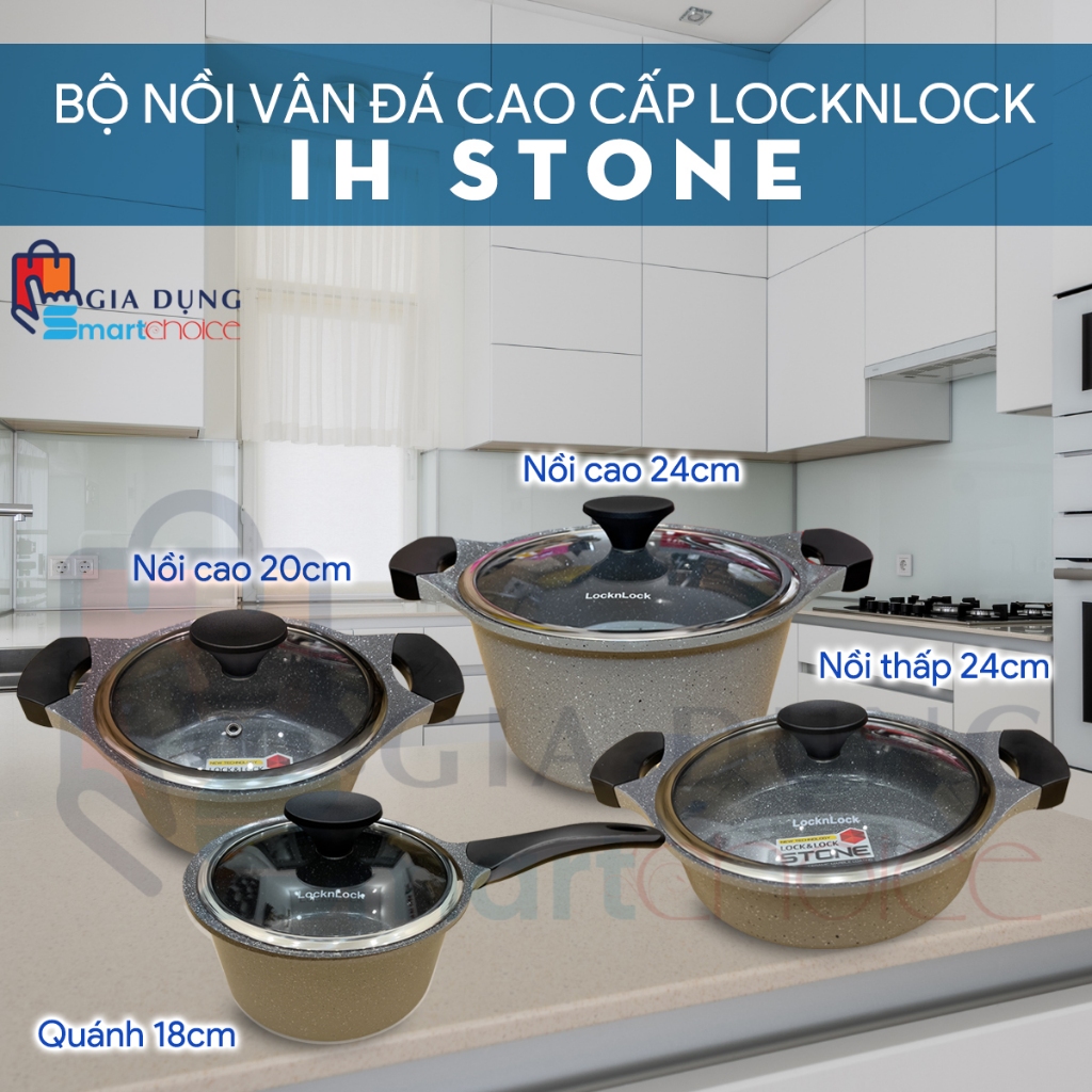 Nồi Vân Đá LocknLock IH Stone LCA6181D - 18cm, Chống dính Ceramic Marble, Bền Bỉ, Dùng Được Bếp ...