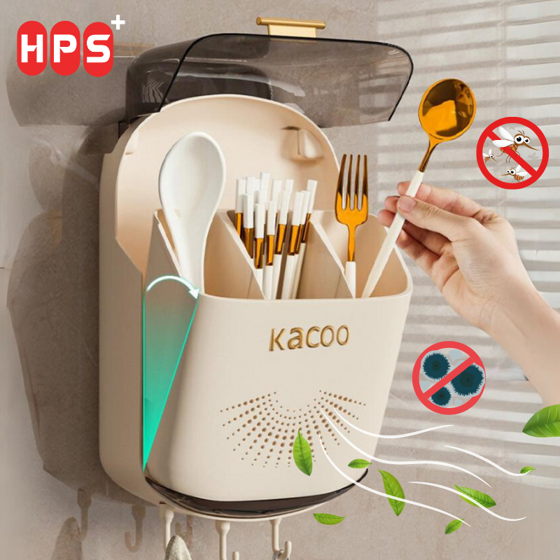 Hộp đựng đũa treo tường Kacoo chính hãng, nắp đậy chống bụi bẩn côn ...