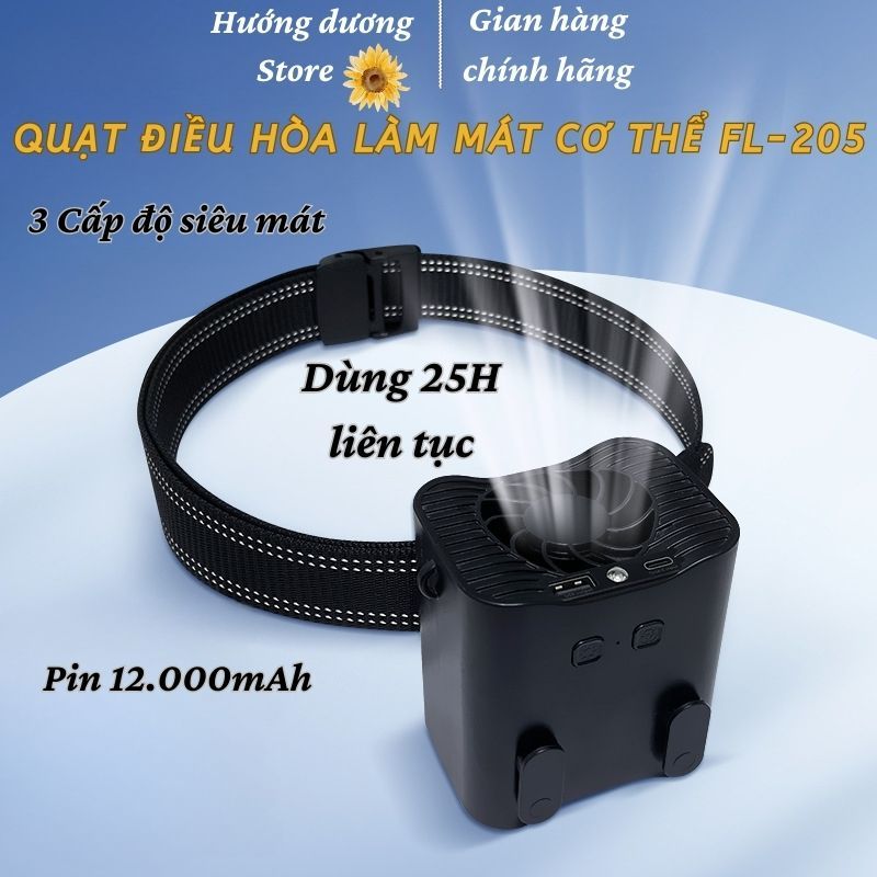 Quạt điều hòa mini đeo sau lưng FL-205, Pin trâu 12000mAh tích hợp đèn ...