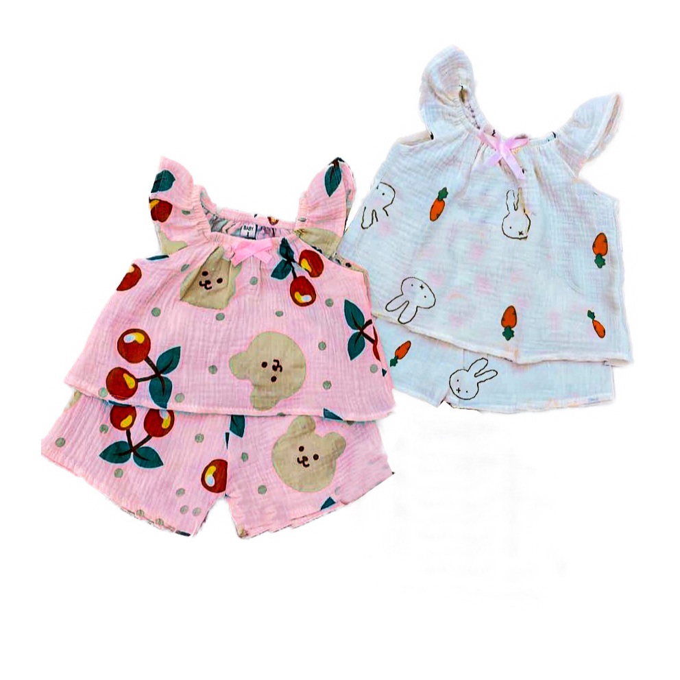 (9-16kg) Đồ bộ bé gái 8 đến 16 kg vải đũi xô Muslin QATE751 QATE906 - bộ 2 dây bé gái xinh xắn ...