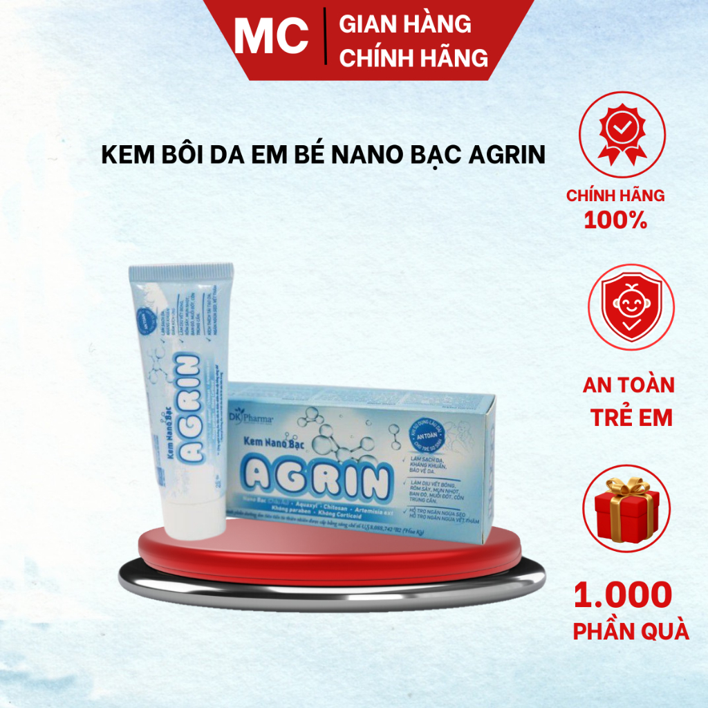 Kem bôi da em bé Nano bạc AGRIN Dưỡng Ẩm , Làm dịu vết rôm sảy,hăm tã ,chàm sữa ,côn trùng cắn ...