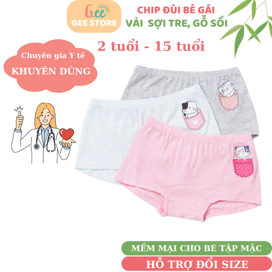 Set 3 chip đùi bé gái Gee cho bé từ 2 tuổi đến 15 tuổi, vải sợi tre, gỗ ...