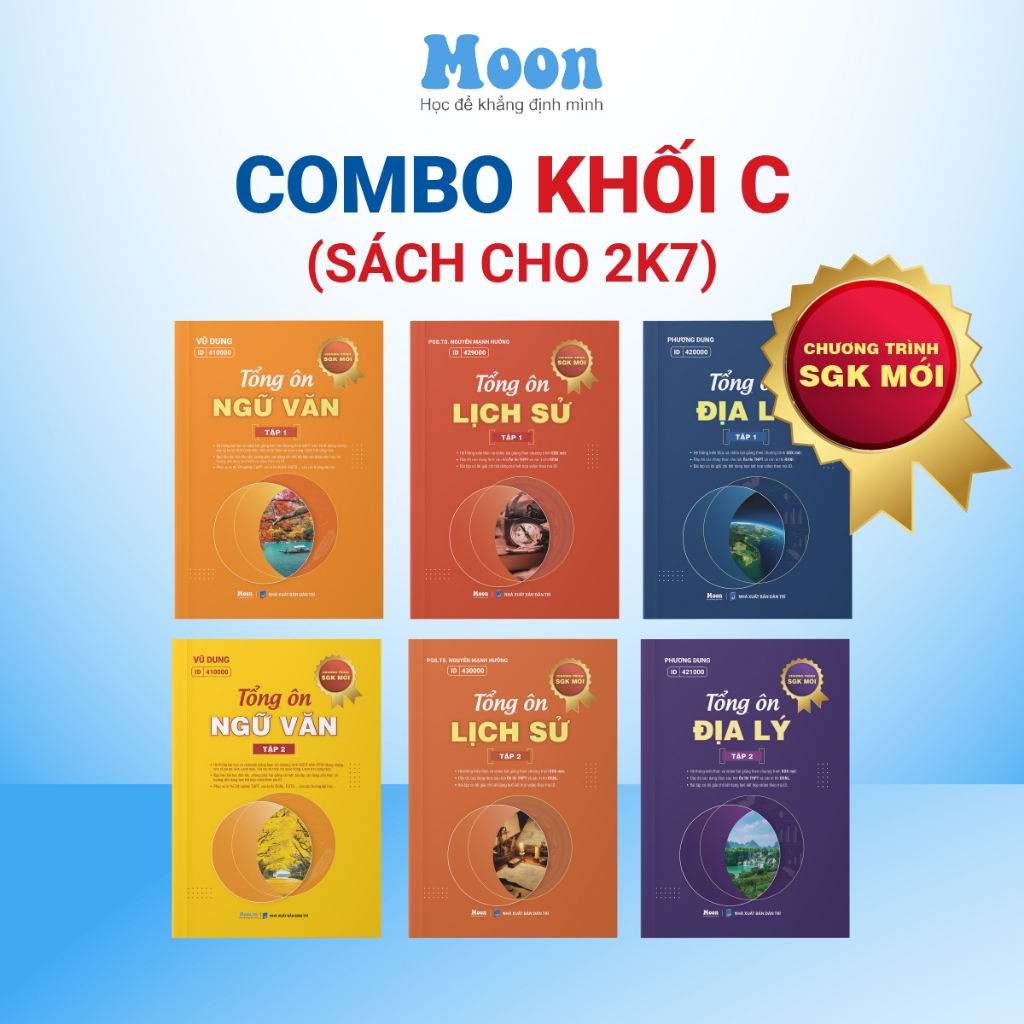Sách 12 chương trình SGK mới : Combo tổng ôn khối A,B,C,D ôn thi thpt quốc gia, đgnl Moonbook ...