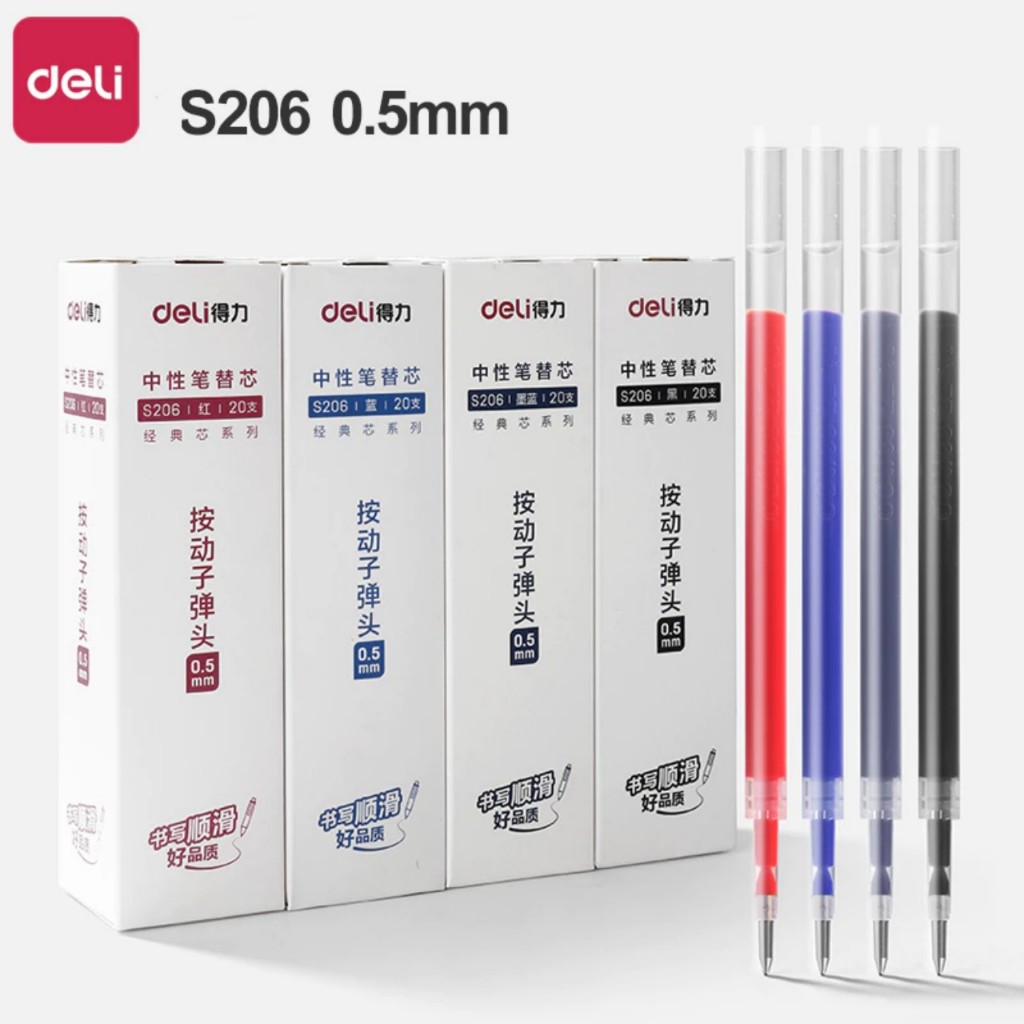 [Hộp 20 chiếc] Ruột gel bấm Deli 0.5mm S206 / Hộp tuột thay thế cho bút ...