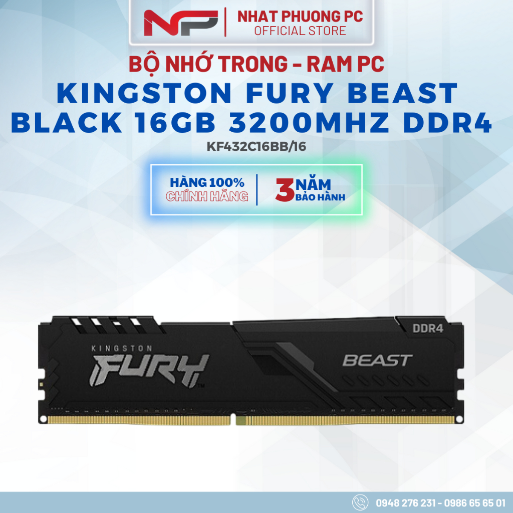 Ram PC Kingston Fury Beast Black 16GB 3200MHz DDR4 KF432C16BB/16 | Shopee Việt Nam