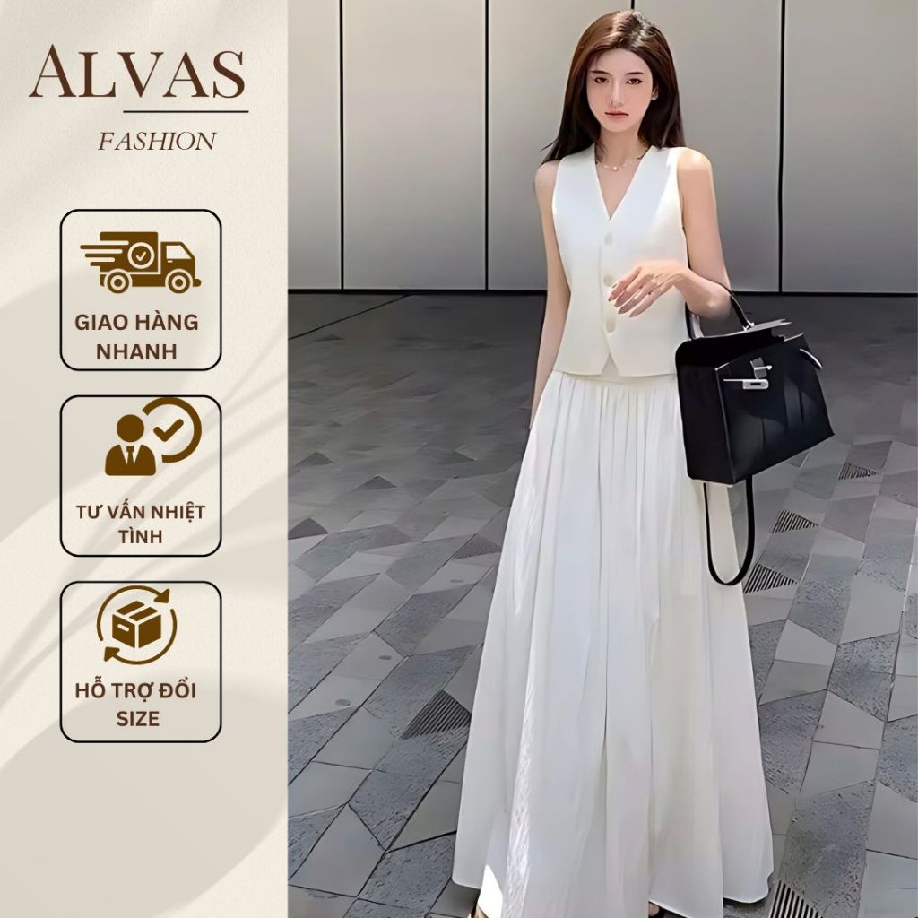Set áo gile ALVAS phối chân váy dáng xòe công sở, thanh lịch [ S7] | Shopee Việt Nam