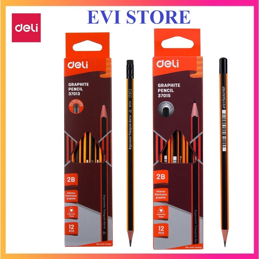 Hộp 12 cây bút chì 2B Deli 37013 / 37015 - Chì gỗ Deli E37013 / E37015 ...