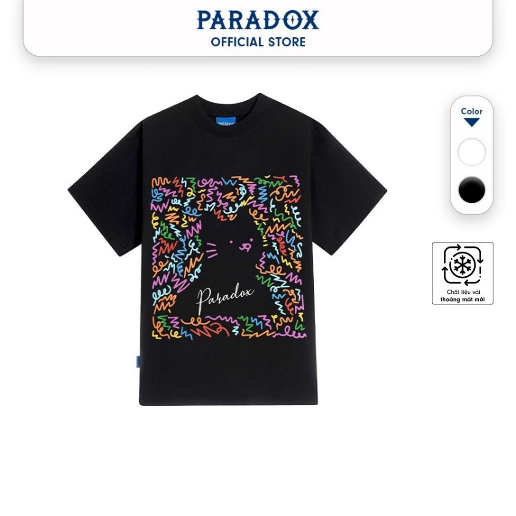 Áo thun form rộng Paradox tay lỡ - Unisex - In hình - MEW PAINT - Đen ...