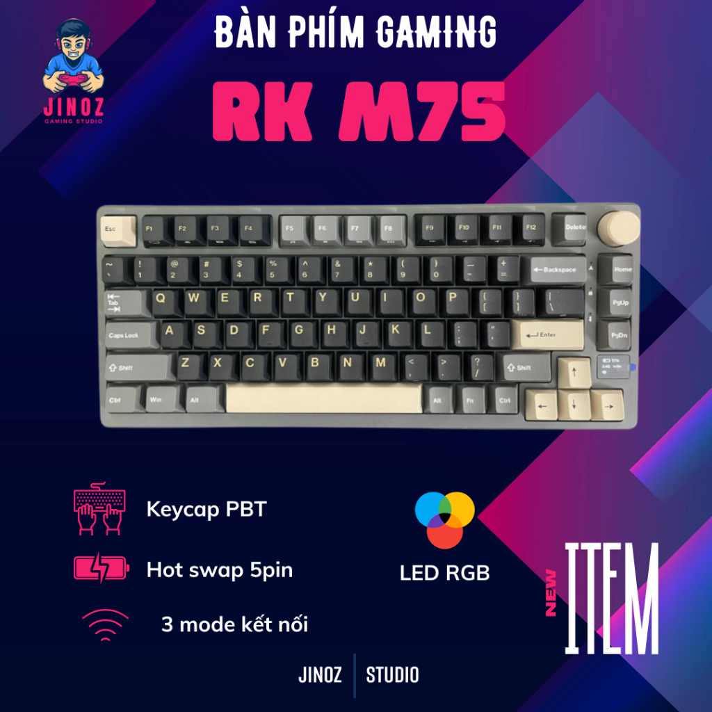 Bàn Phím Cơ Không Dây RK M75 3 Chế Độ Kết Nối - Led Mạch Xuôi - Keycap ...