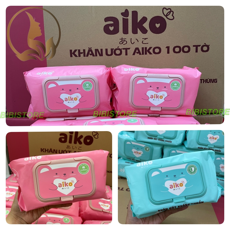 Khăn Ướt AIKO 100 Tờ Hồng/ Xanh Kháng Khuẩn (Bibistore TB) | Shopee Việt Nam