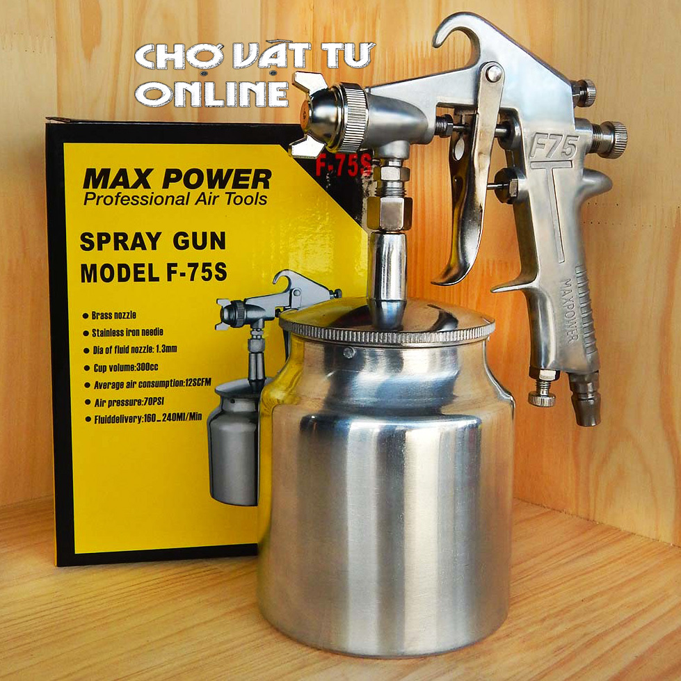 Súng phun sơn chính hãng F75 Maxpower_ Súng phun sơn PU gỗ loại bình dưới 750ml béc phun sơn 1 ...