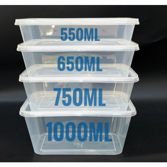 Hộp nhựa 550ml, 650ml, 750ml, 1000ml Microware chữ nhật có nắp trong đựng cơm, bánh, ...(10 hộp ...