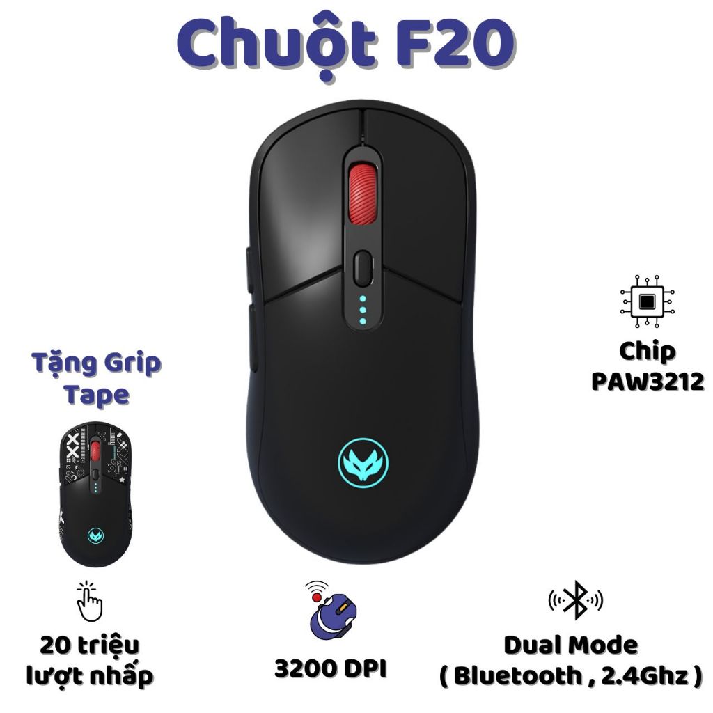Chuột Máy Tính không dây Bluetooth siêu nhẹ F20 Siêu Chip PAW3212 , DPI ...