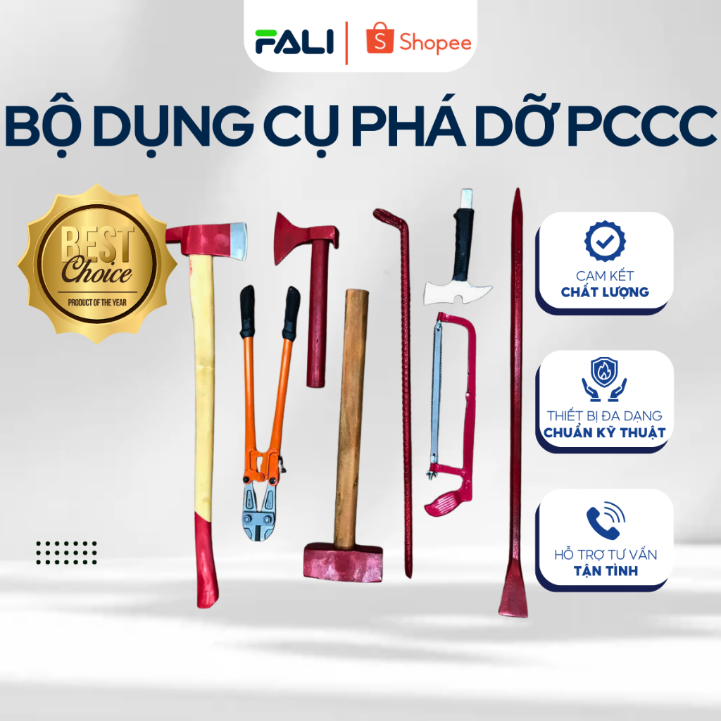 Bộ dụng cụ phá dỡ PCCC theo thông tư 150 gồm búa tạ, kìm cộng lực, xà ...