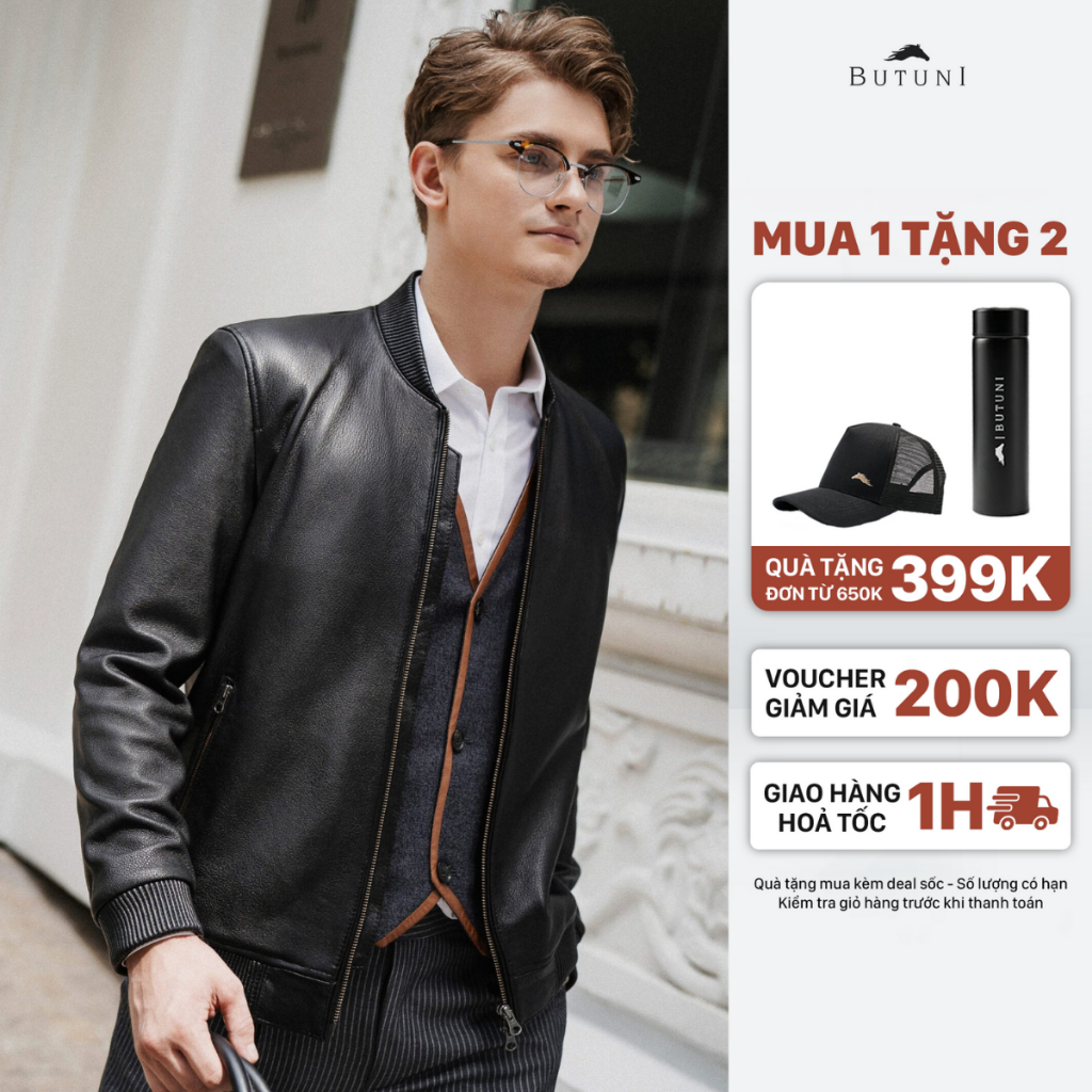 Áo Da Nam BUTUNI Leather Bomber Da Dê Lót Lông Bảo Hành Da Thật 5 Năm ...