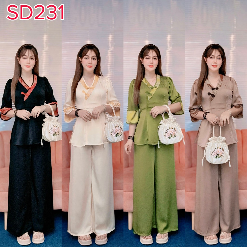 SET LAM TAY PHỐI (SD231) - Set đồ lam đi chùa, bộ bà ba đi lễ chùa đầu ...
