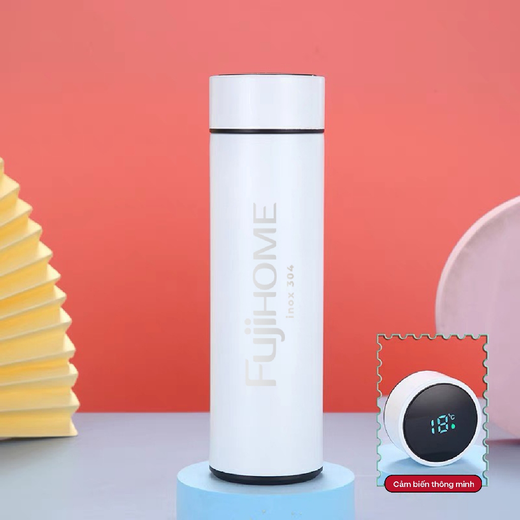 Bình giữ nhiệt 3 lớp cao cấp 550ml inox 304 Fujihome [Quà tặng thương hiệu], có màn hình led ...