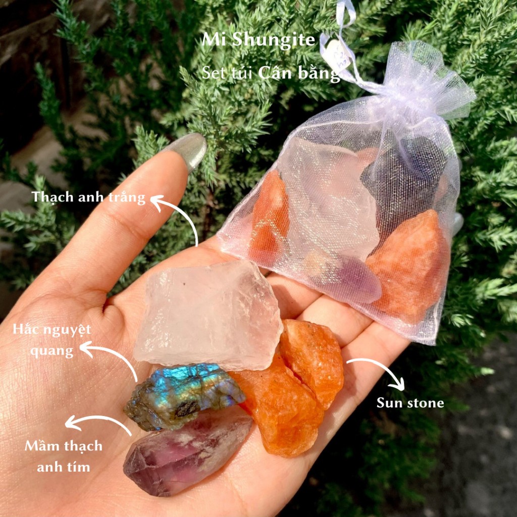 Túi đá Tumbled tự nhiên hỗ trợ năng lượng, phong thuỷ MiShungite ...