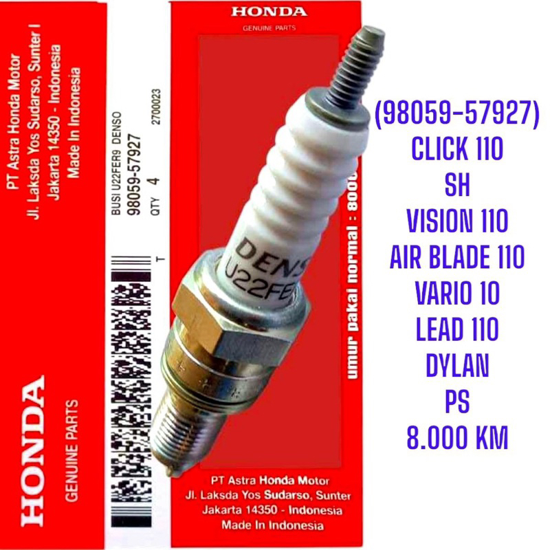 BUGI SPARK PLUG U22FER9 CLICK 110 / VARIO 110 / SH / DYLAN / VISION / PS / AIR BLADE 110 (98059 ...