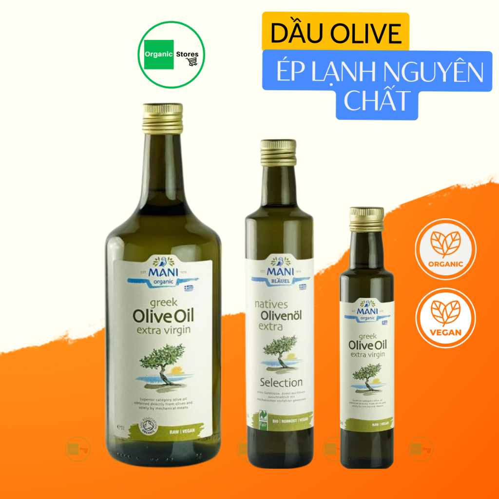 Dầu Ô liu (Olive) ép lạnh nguyên chất hữu cơ chai 250ml 500ml 1L Mani ...
