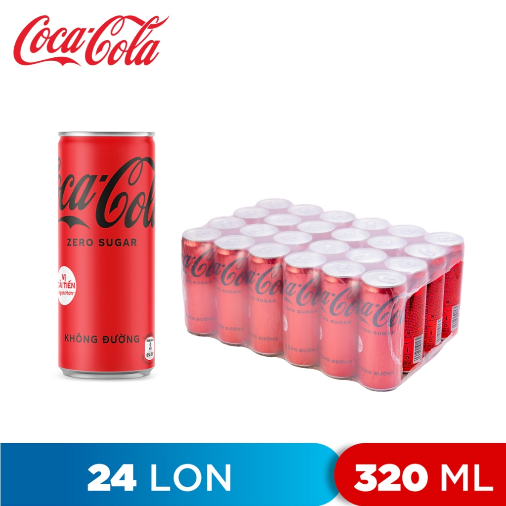 THÙNG 24 LON NƯỚC NGỌT KHÔNG ĐƯỜNG ZERO SUGAR COCA COLA 320ML | Shopee ...