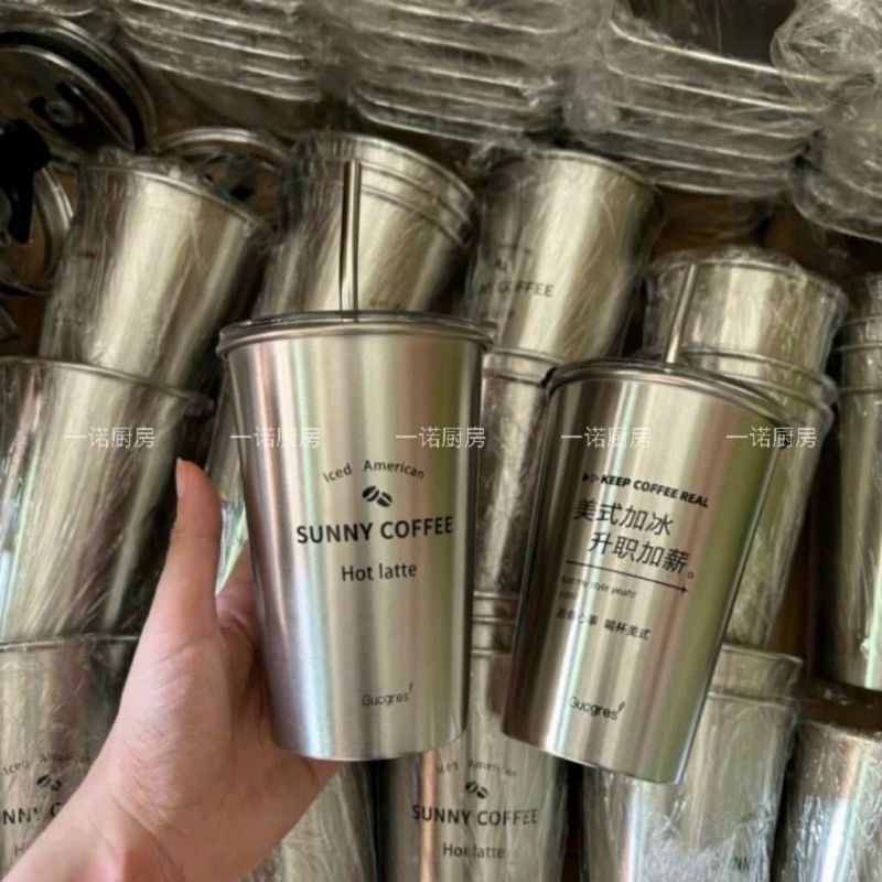 Ly inox 304 Sunny 500ml kèm ống hút | Shopee Việt Nam