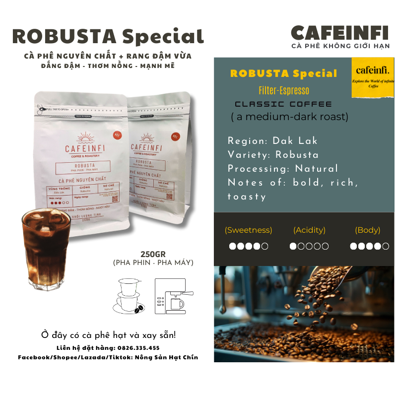 Cà phê Robusta Special mộc rang xay nguyên chất kiểu pha phin và ...