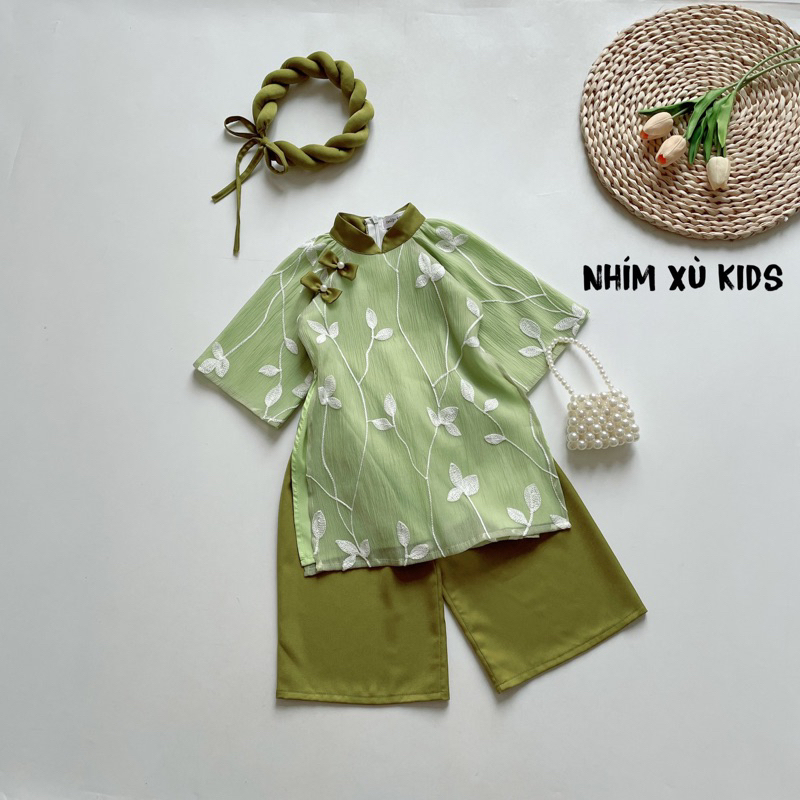 [4-28kg] Áo Dài Cách Tân Xanh Cốm NHÍM XÙ KIDS Cho Bé Gái 1 tuổi Đến 8 ...