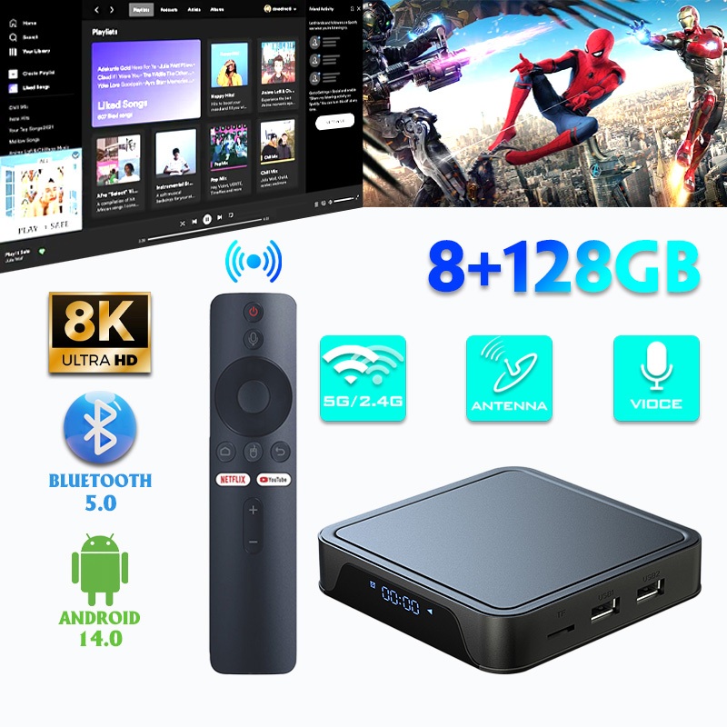 Android TV Box Tv98 Pro 8+128GB Bluetooth tần số kép Giọng Nói Điều Khiển 8K Ultra HD 300 + kênh ...