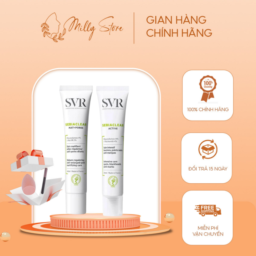 Kem dưỡng SVR Active Gel Sebiaclear Mat + Pores giảm mụn kiềm dầu thông ...