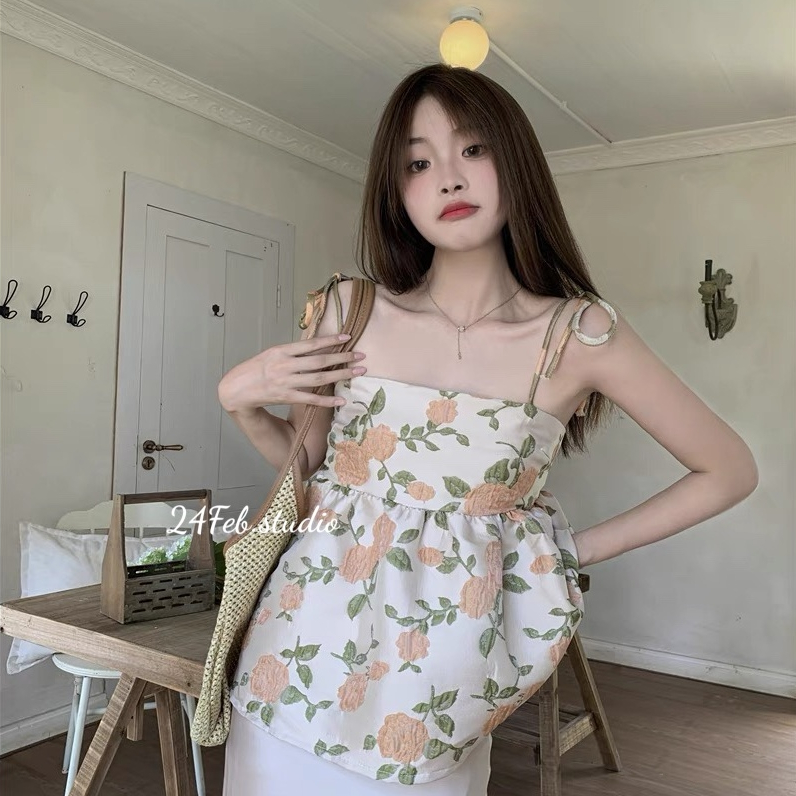 [AK88] Áo hai dây hoa cam dáng babydoll phong cách ulzzang Hàn Quốc | Shopee Việt Nam