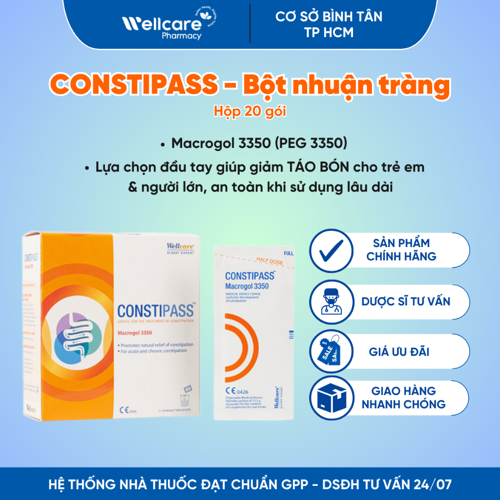 [CHÍNH HÃNG] Bột nhuận tràng Constipass (Macrogol 3350) - Hộp 20 gói ...