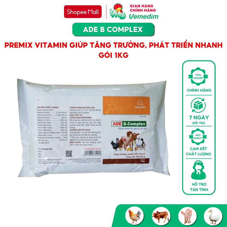 Vemedim ADE B COMPLEX Premix tăng đề kháng cho gia súc, gia cầm, gói ...