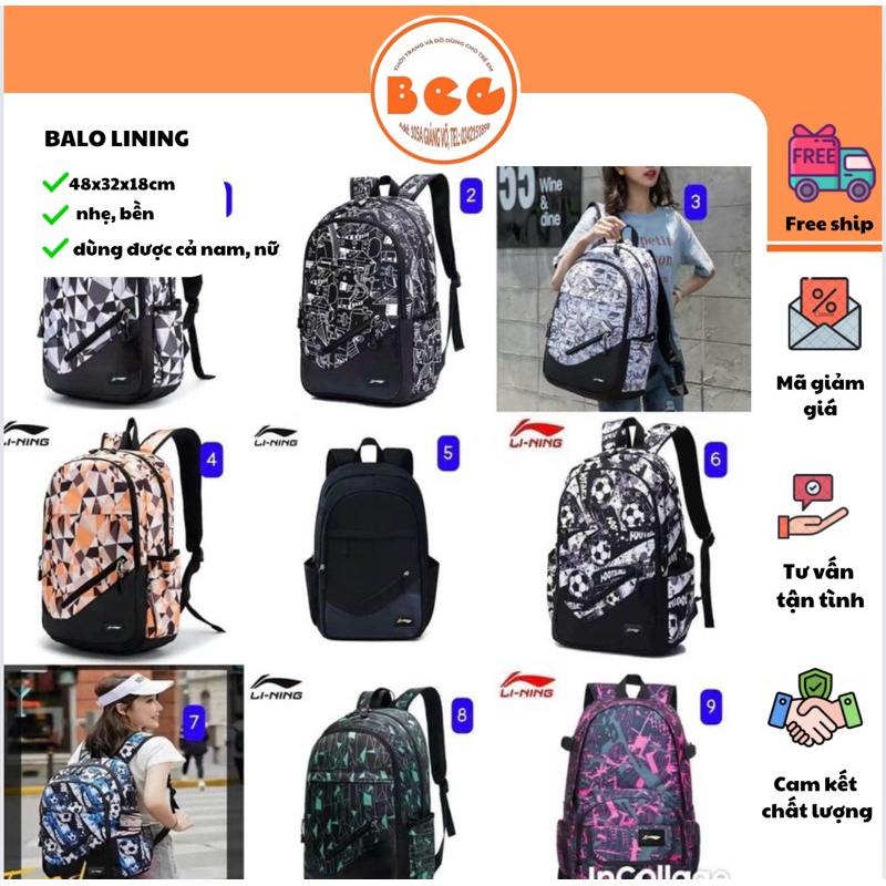 Balo Lining Chất Liệu Vải Nhẹ Dù Chống Nước Cực Bền nhiều màu sắc nam ...