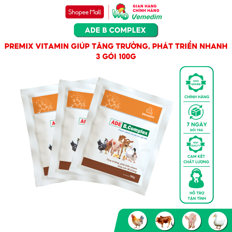 Vemedim ADE B complex giúp tăng đề kháng cho gia súc, gia cầm, set 3 ...