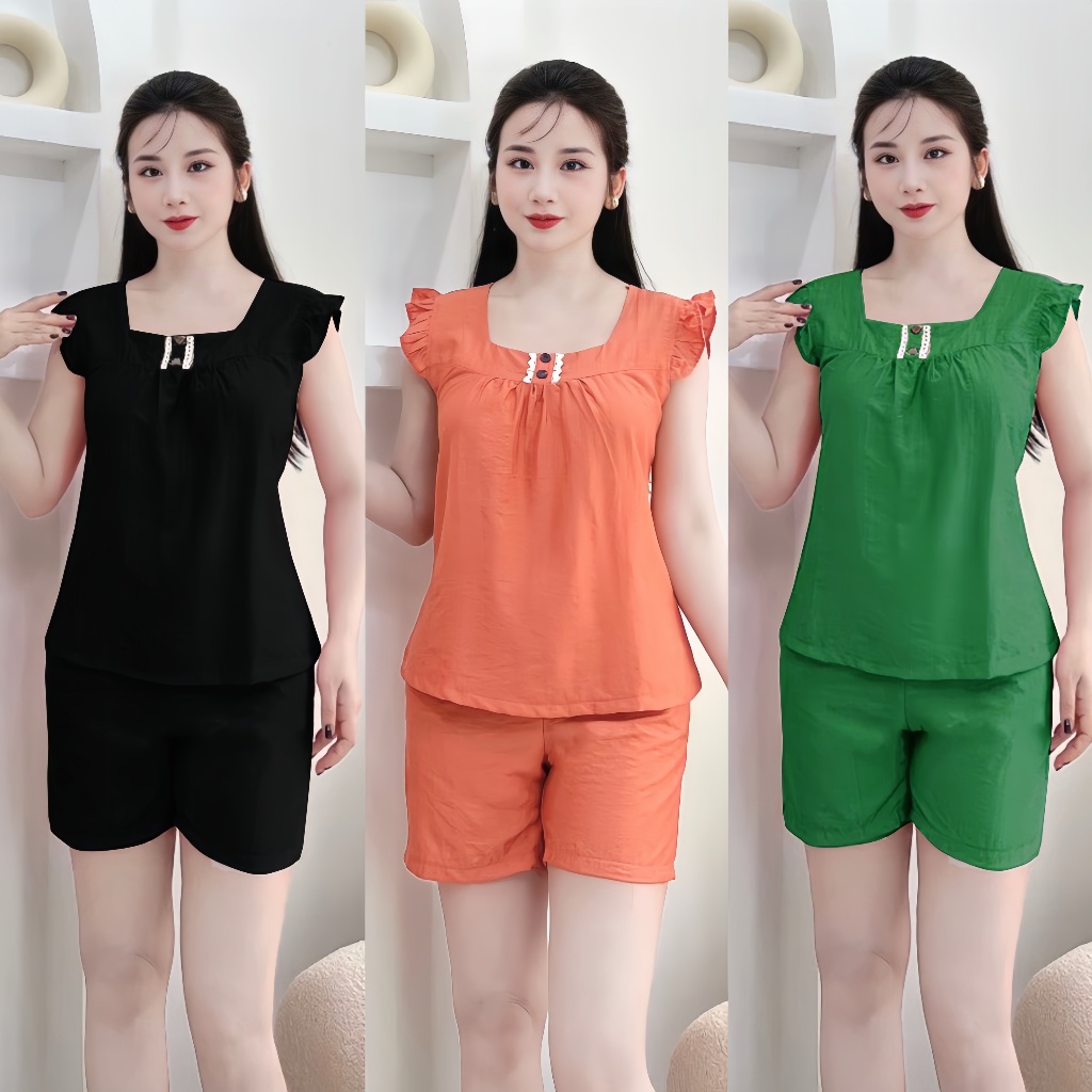 SET BỘ MẶC NHÀ, ĐỒ BỘ ĐÙI ÁO TAY CÁNH TIÊN CHẤT VẢI ĐŨI VÂN MÂY MỀM SIZE 40-70KG - MS A1 ...