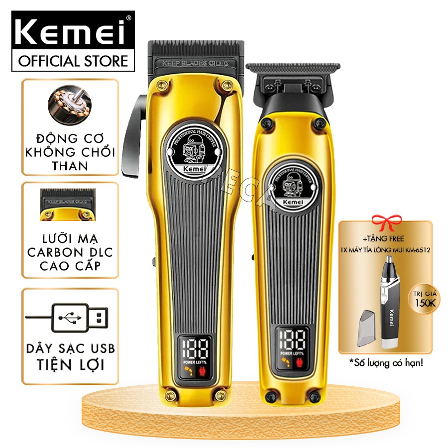 Combo tông đơ cắt tóc Kemei KM-1825 và tông đơ chấn viền Kemei KM-1855 ...